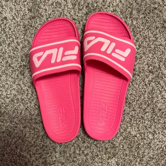 Fila | Shoes | Bright Pink Fila Slides | Poshmark